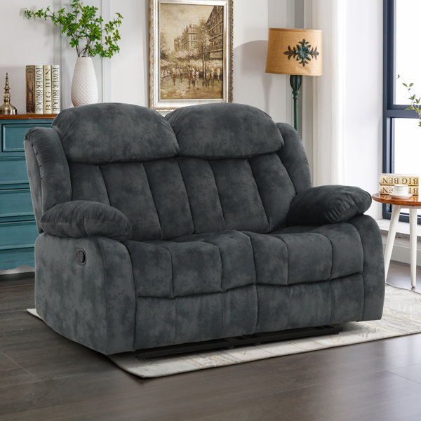 62 MicroSuede Manual Reclining Loveseat 2 Seater Recliner Sofa Couch with Skin Friendly Upholstery Latitude Run Fabric Gray Microfiber
